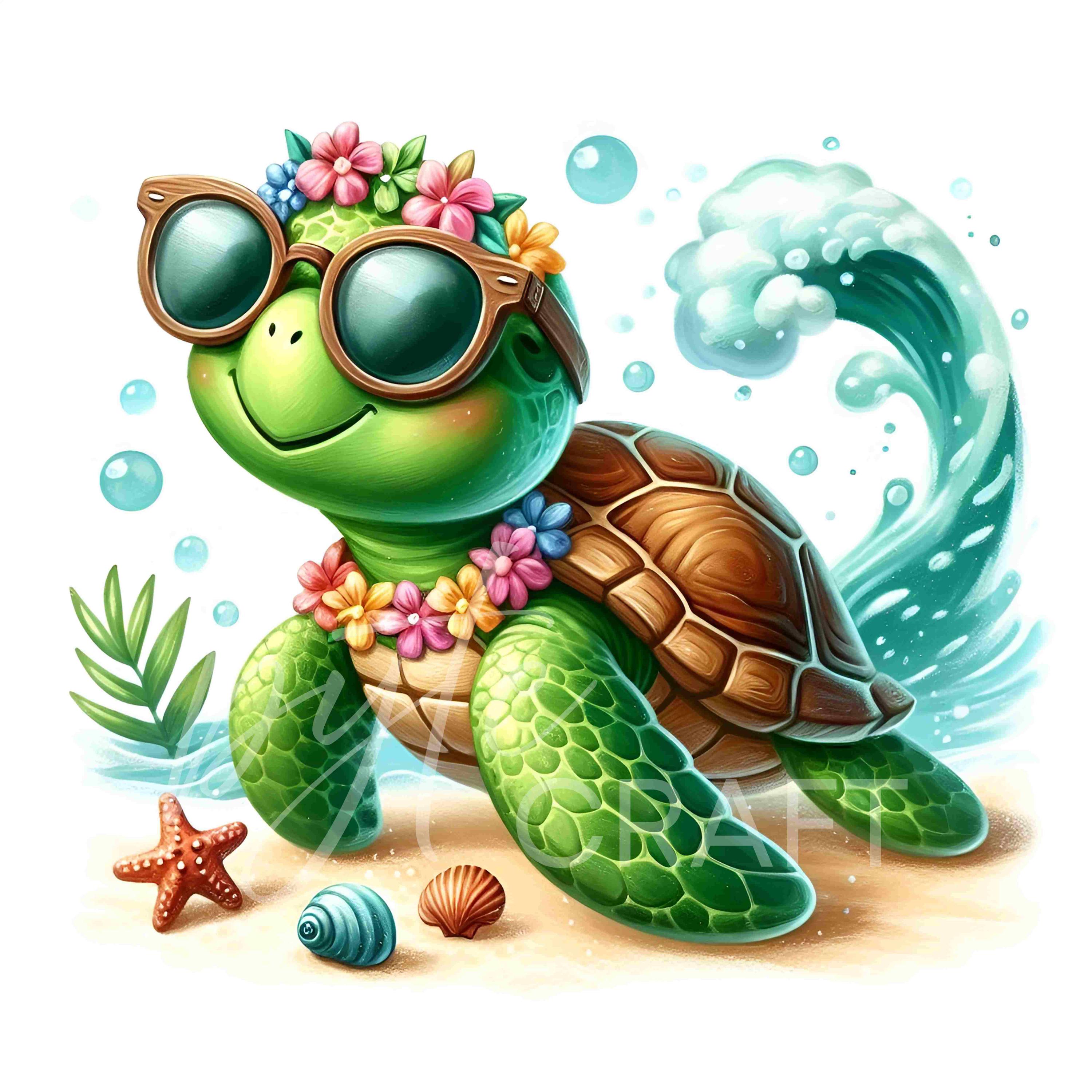 11 Surfing Turtle Clipart Summer Beach Sea Turtle Cute Ocean Animal ...
