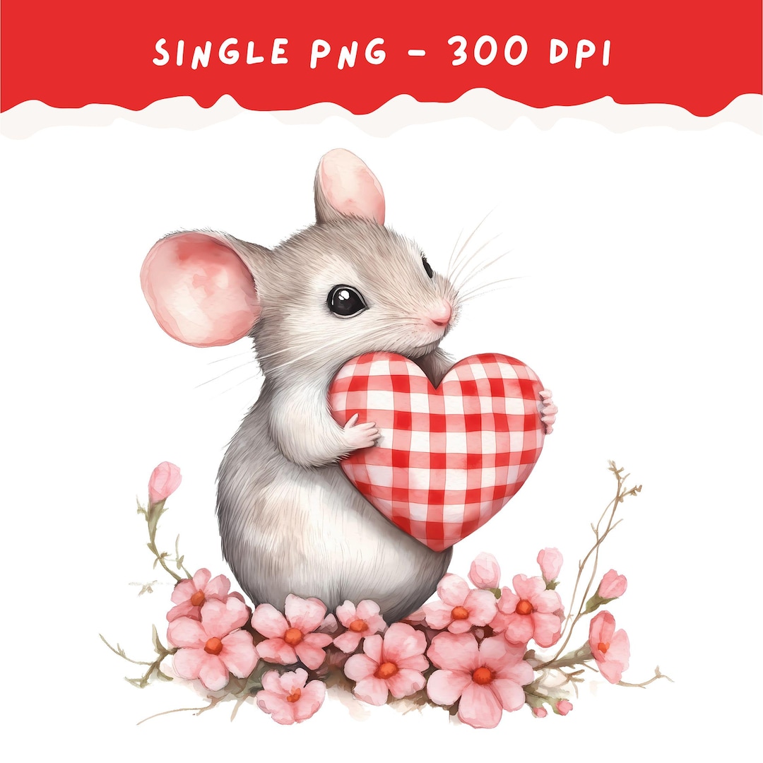 Valentines Mouse Clipart, Animal Holding Heart Love You Animal PNG ...
