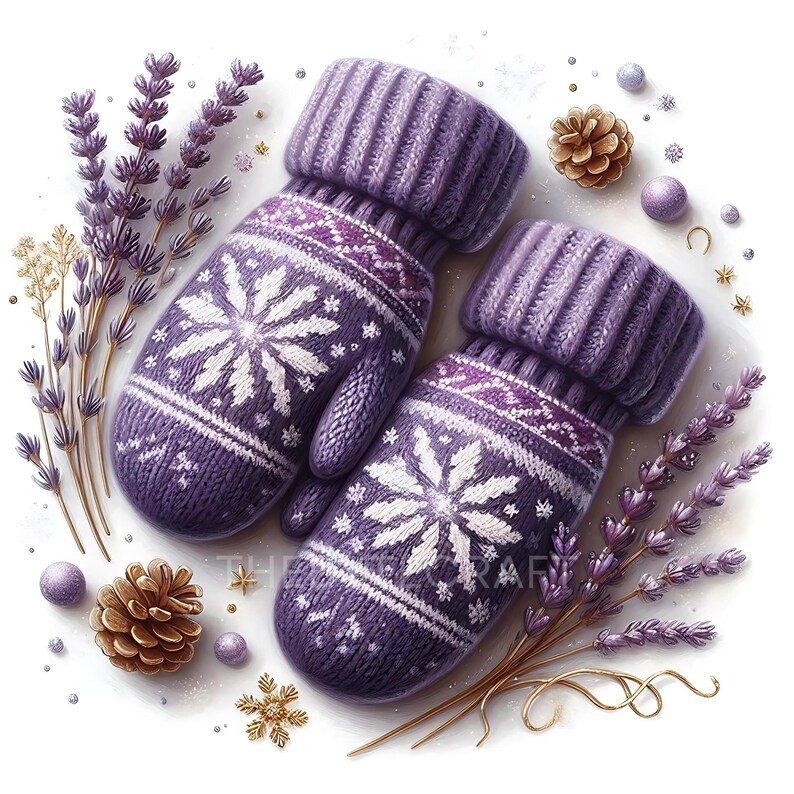 Purple Winter Mittens Watercolor Clipart: Christmas Farmhouse Style ...