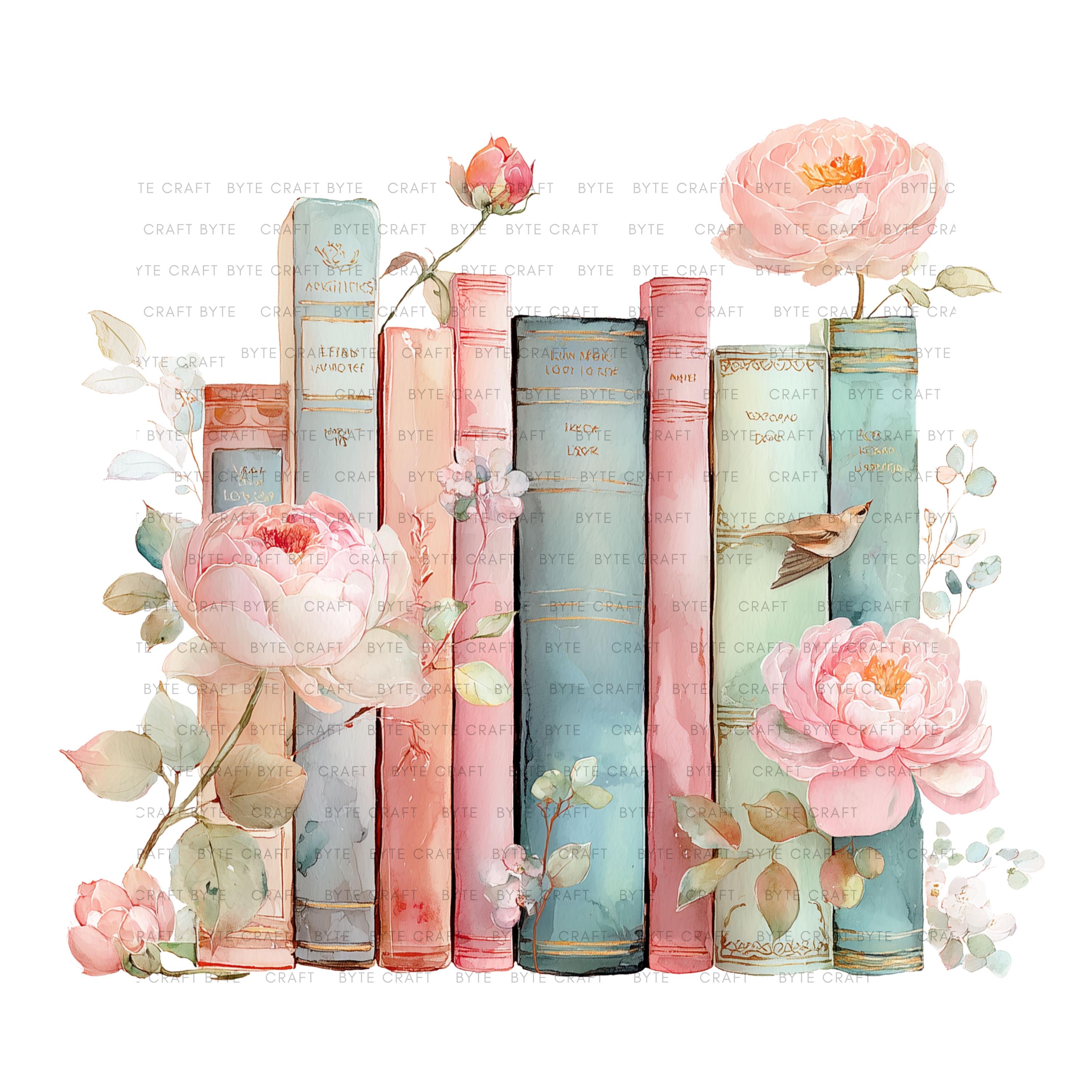 Pastel Wildflower Books Clipart: Watercolor Floral PNG Bundle (digital ...