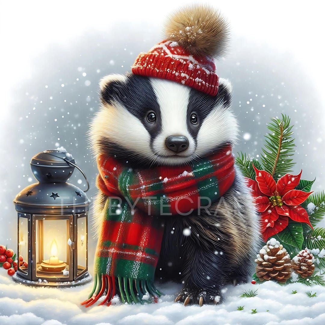Christmas Badger Clipart Set: Whimsical JPG Images (digital Download ...