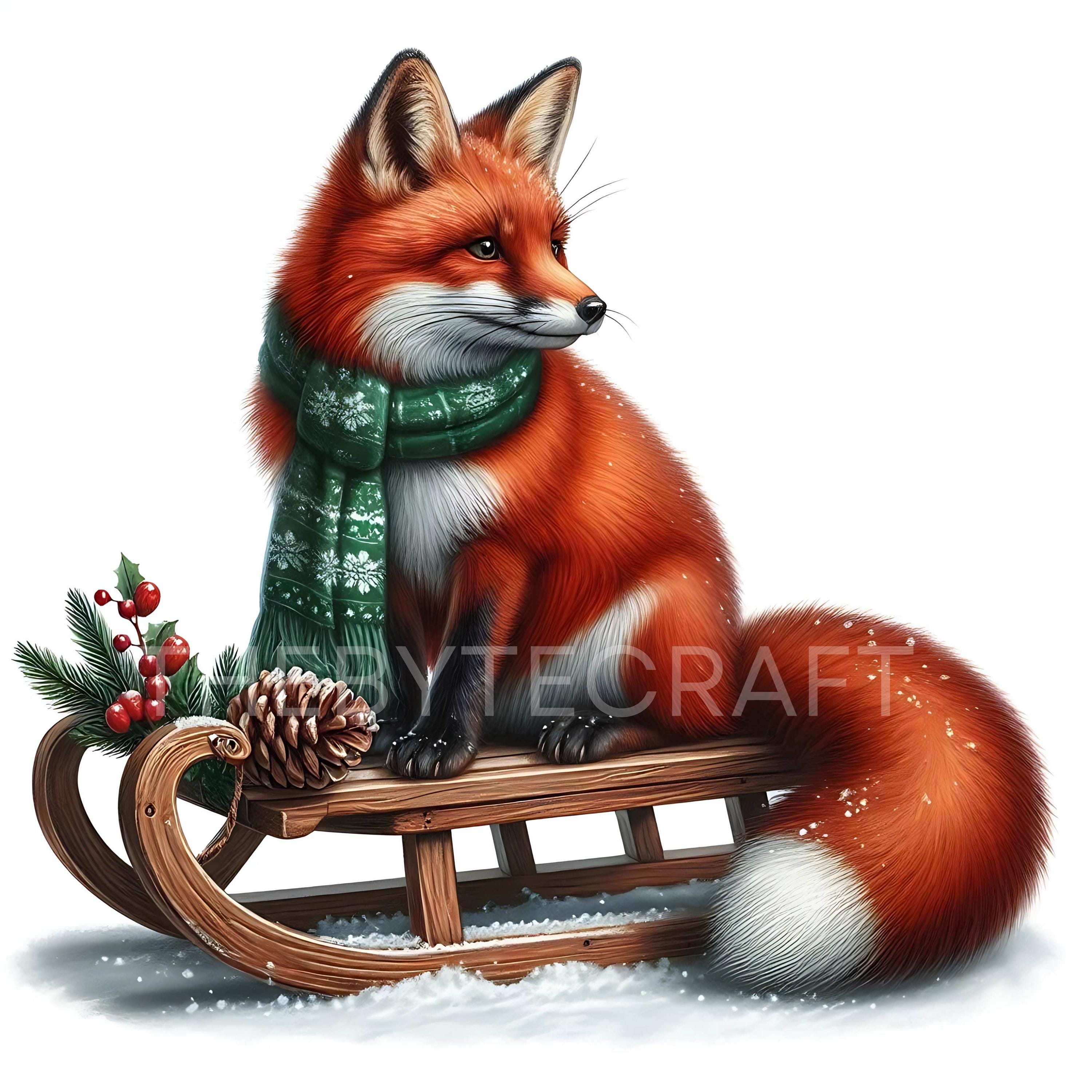 Winter Fox Watercolor Clipart Bundle: Farmhouse Christmas JPG (digital ...
