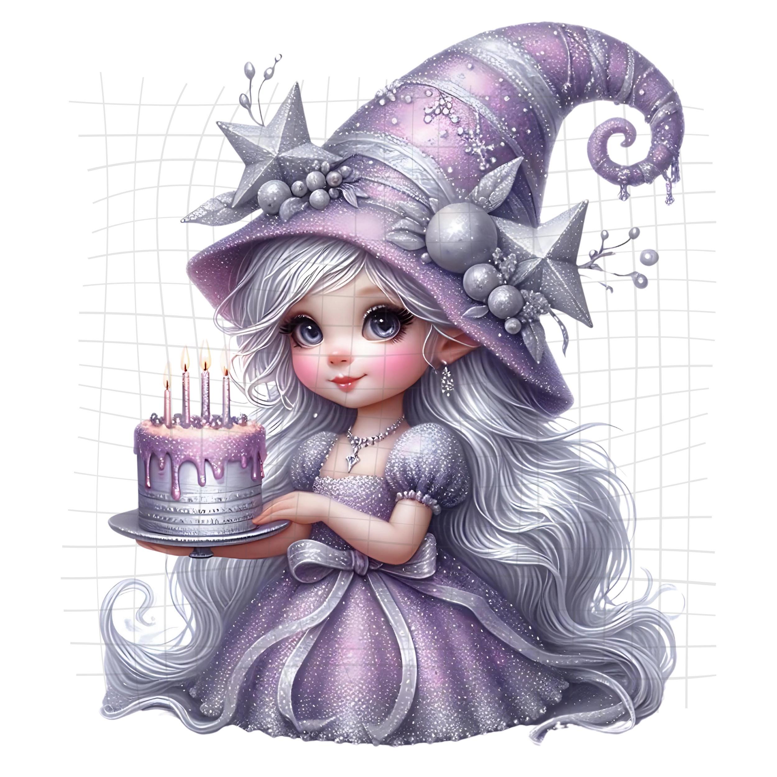 Lilac Princess Gnome Clipart: Birthday Girl Watercolor (JPG Digital ...