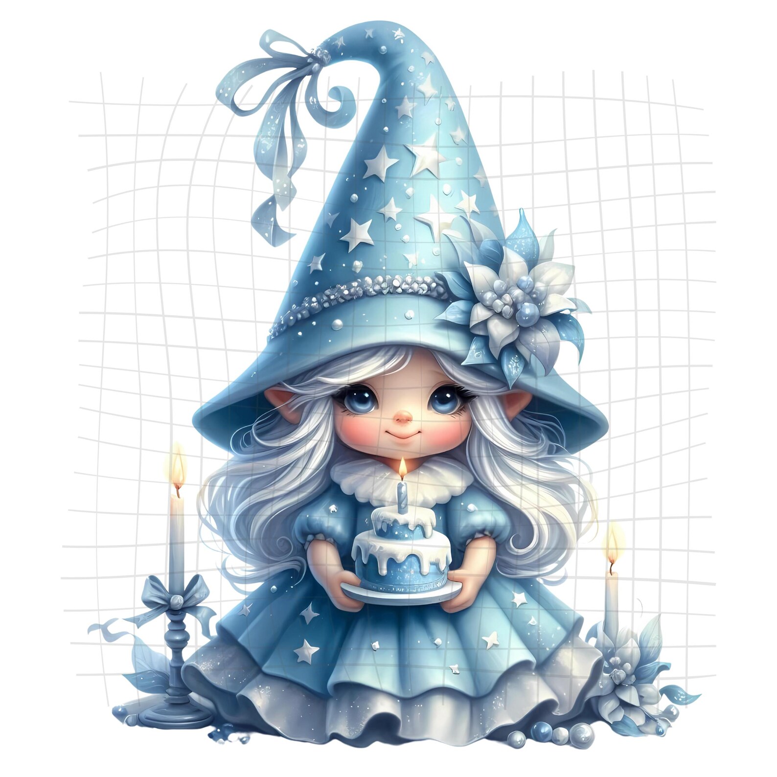Blue Birthday Princess Gnome Clipart: Watercolor JPG Images (digital ...