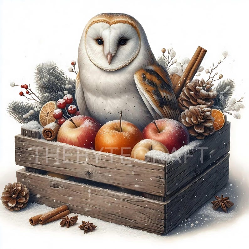 Winter Christmas Owl, Christmas Watercolor Clipart, Christmas Clipart ...