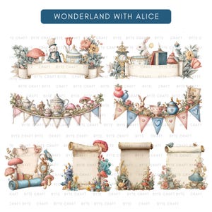 Watercolor Alice Wonderland Clipart Bundle: 90 PNG Images (instant ...