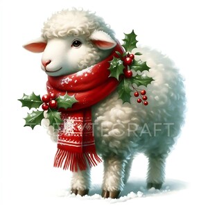 Christmas Sheep Clipart Bundle: Watercolor Farmhouse Style (JPG ...