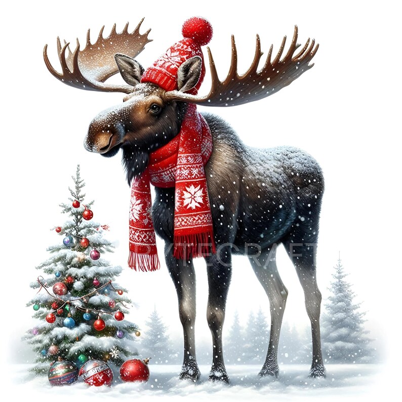 Christmas Moose Clipart Set: Whimsical Watercolor Jpegs (300 DPI ...