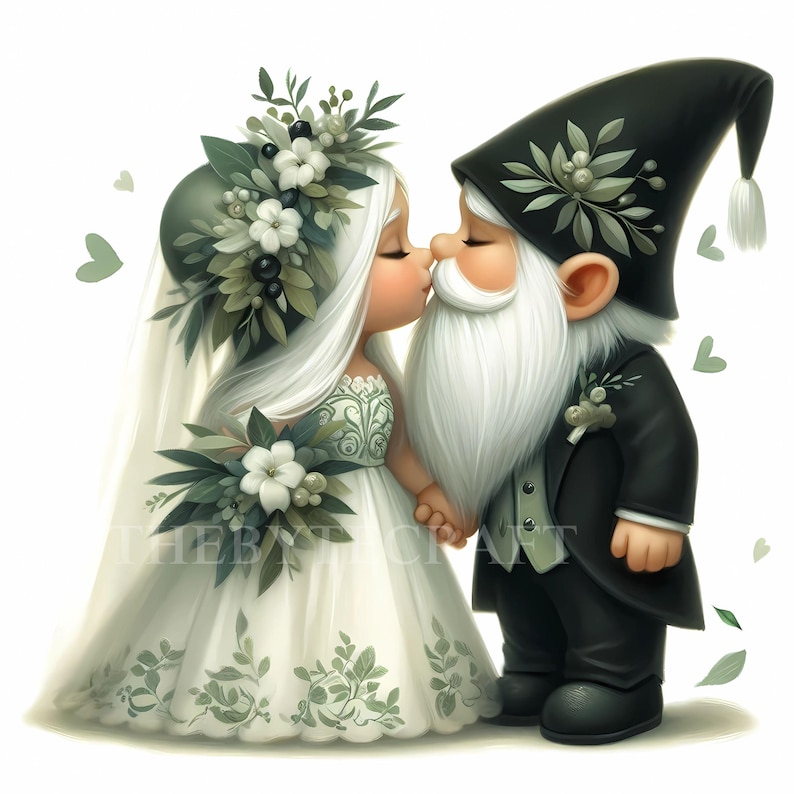 Kissing Gnome Wedding, Gnome Clipart Set, Magical Wedding Decor, Gnome Admirers, Sublimation ...