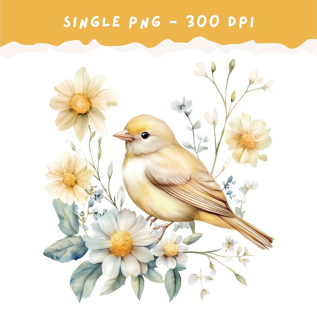 Spring Bird Flower Clipart, Flowers Wall Art, Minimalistic, Printable ...