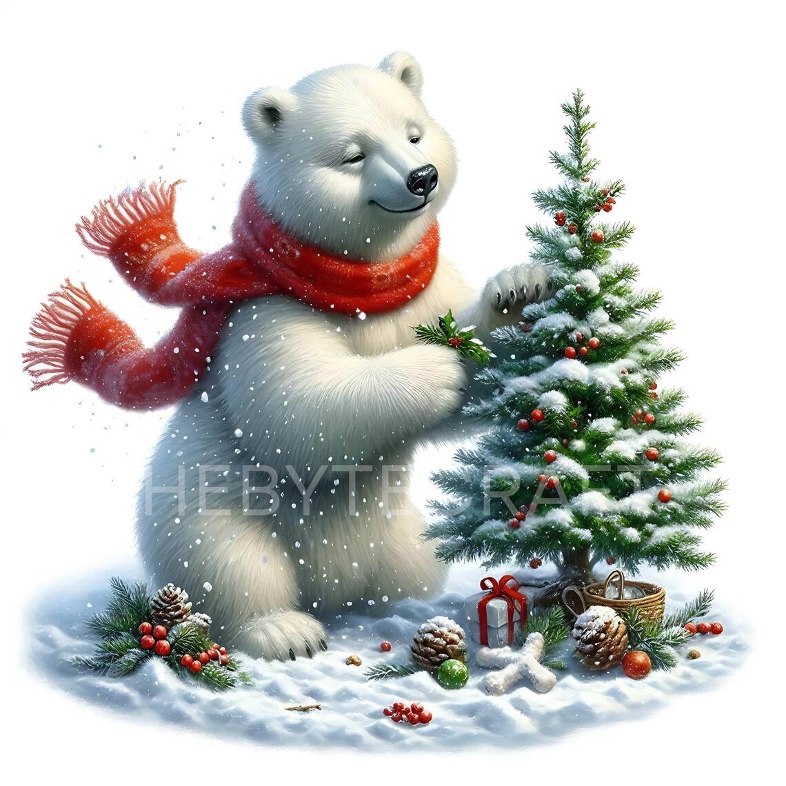Winter Polar Bear Watercolor Clipart Bundle: Farmhouse Christmas JPG ...