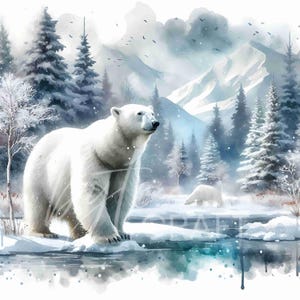 Winter Bear Clipart Set: Holiday Scene, Christmas Card Decor (JPG ...