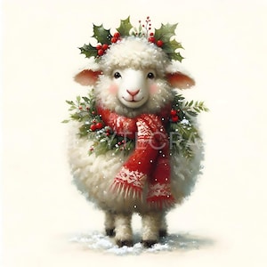 Christmas Sheep Clipart Bundle: Watercolor Farmhouse Style (JPG ...