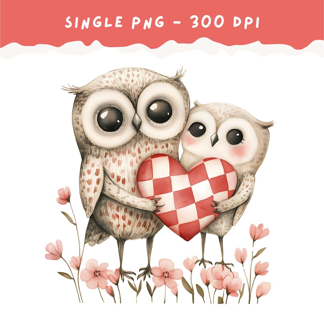 Valentines Owl Clipart: Heart Animal PNG Illustration (digital Download ...