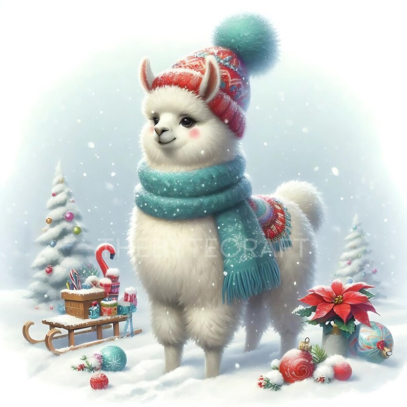 Christmas Llama Clipart Set: Whimsical Holiday Jpegs (digital Download ...
