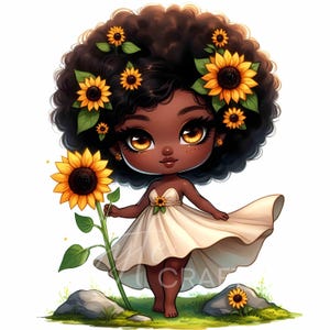 Baby Girl Sunflower Clipart: Watercolor Illustration Set (JPEG Digital ...