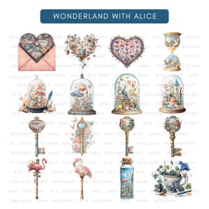 Watercolor Alice Wonderland Clipart Bundle: 90 PNG Images (instant ...
