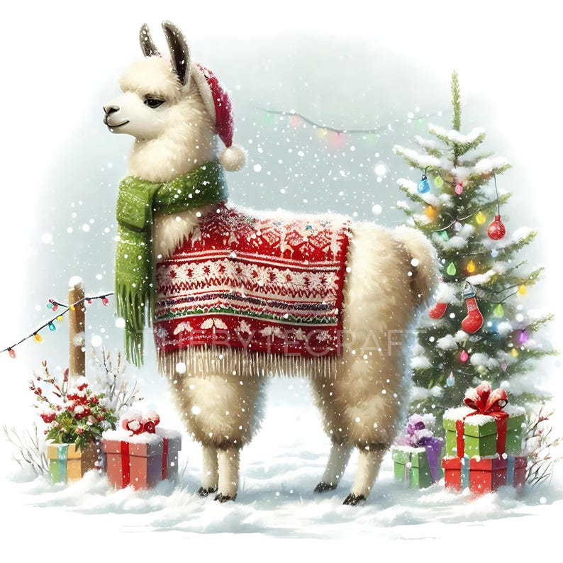 Christmas Llama Clipart Set: Whimsical Holiday Jpegs (digital Download ...