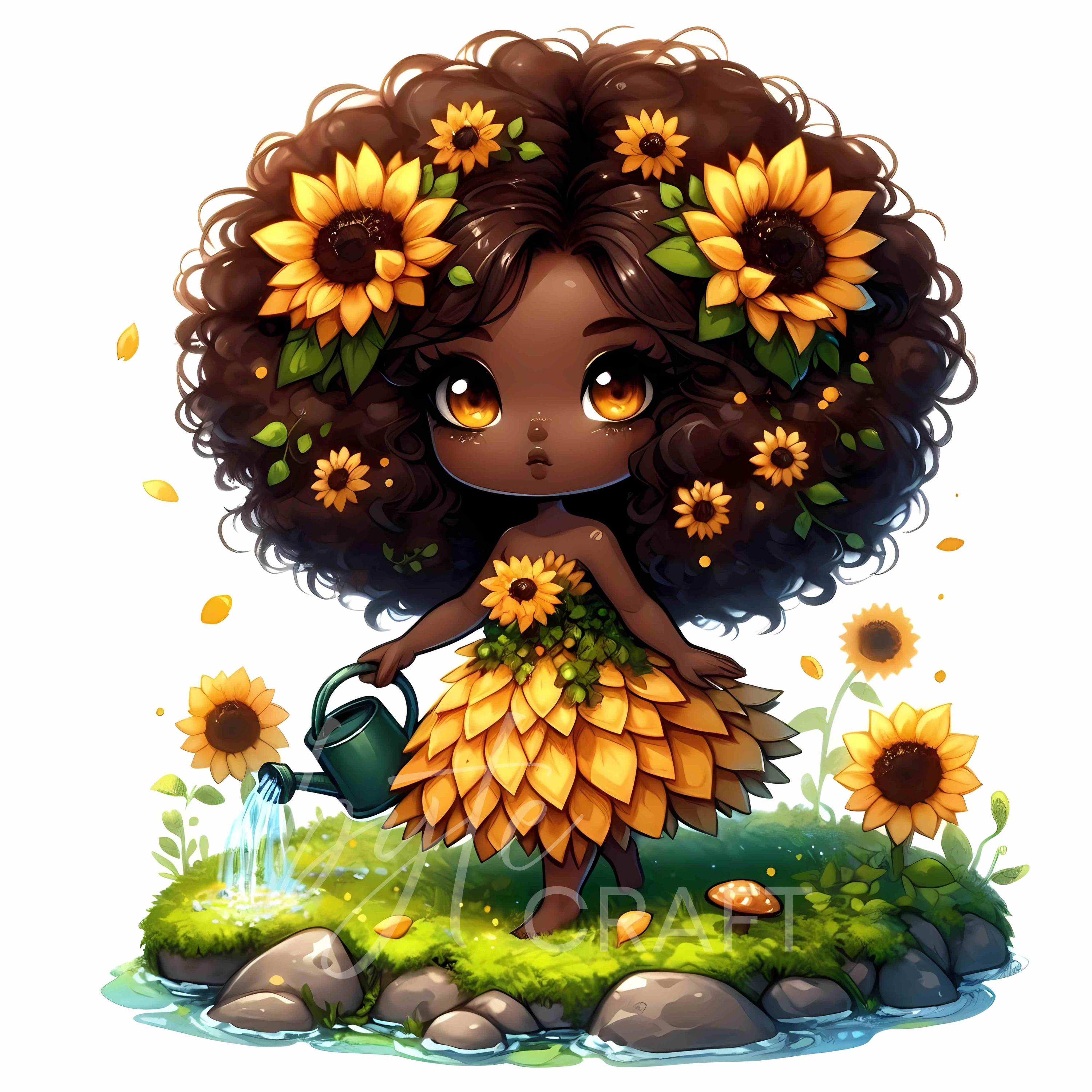 Baby Girl Sunflower Clipart: Watercolor Illustration Set (JPEG Digital ...