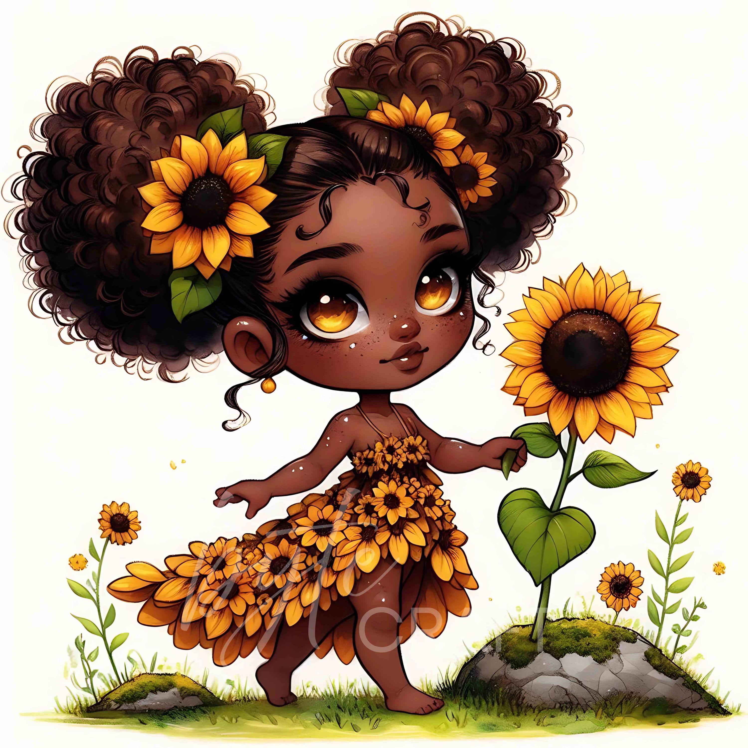 Baby Girl Sunflower Clipart: Watercolor Illustration Set (JPEG Digital ...