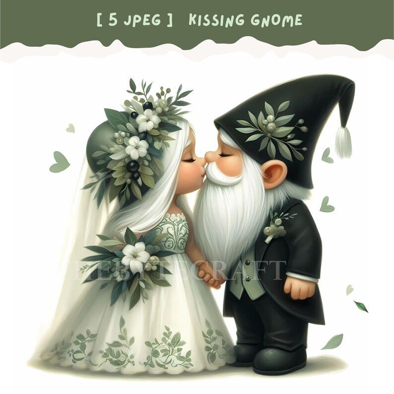Kissing Gnome Wedding, Gnome Clipart Set, Magical Wedding Decor, Gnome Admirers, Sublimation ...
