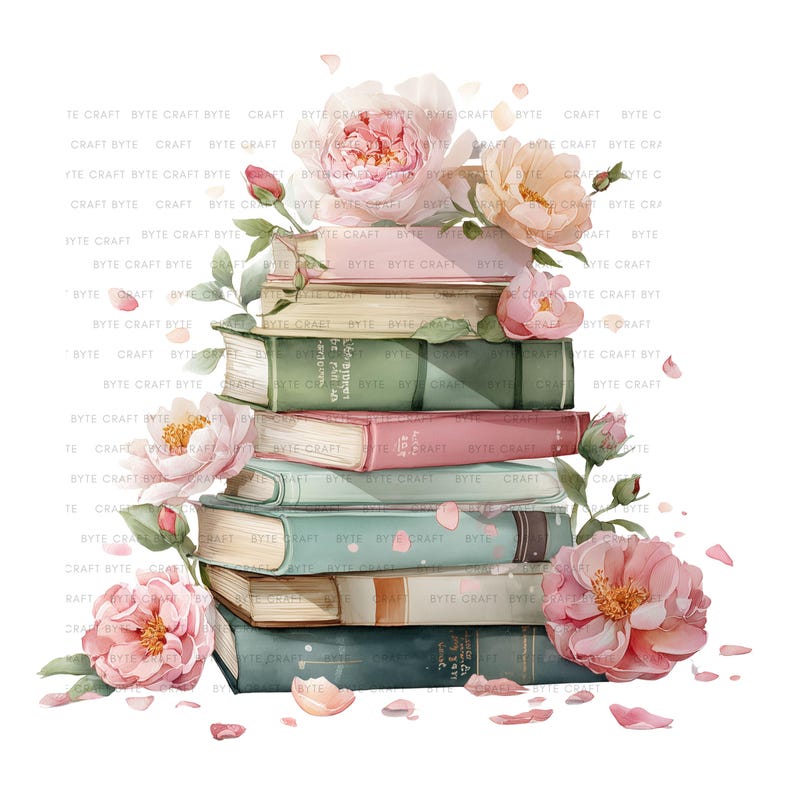 Pastel Wildflower Books Clipart: Watercolor Floral PNG Bundle (digital ...