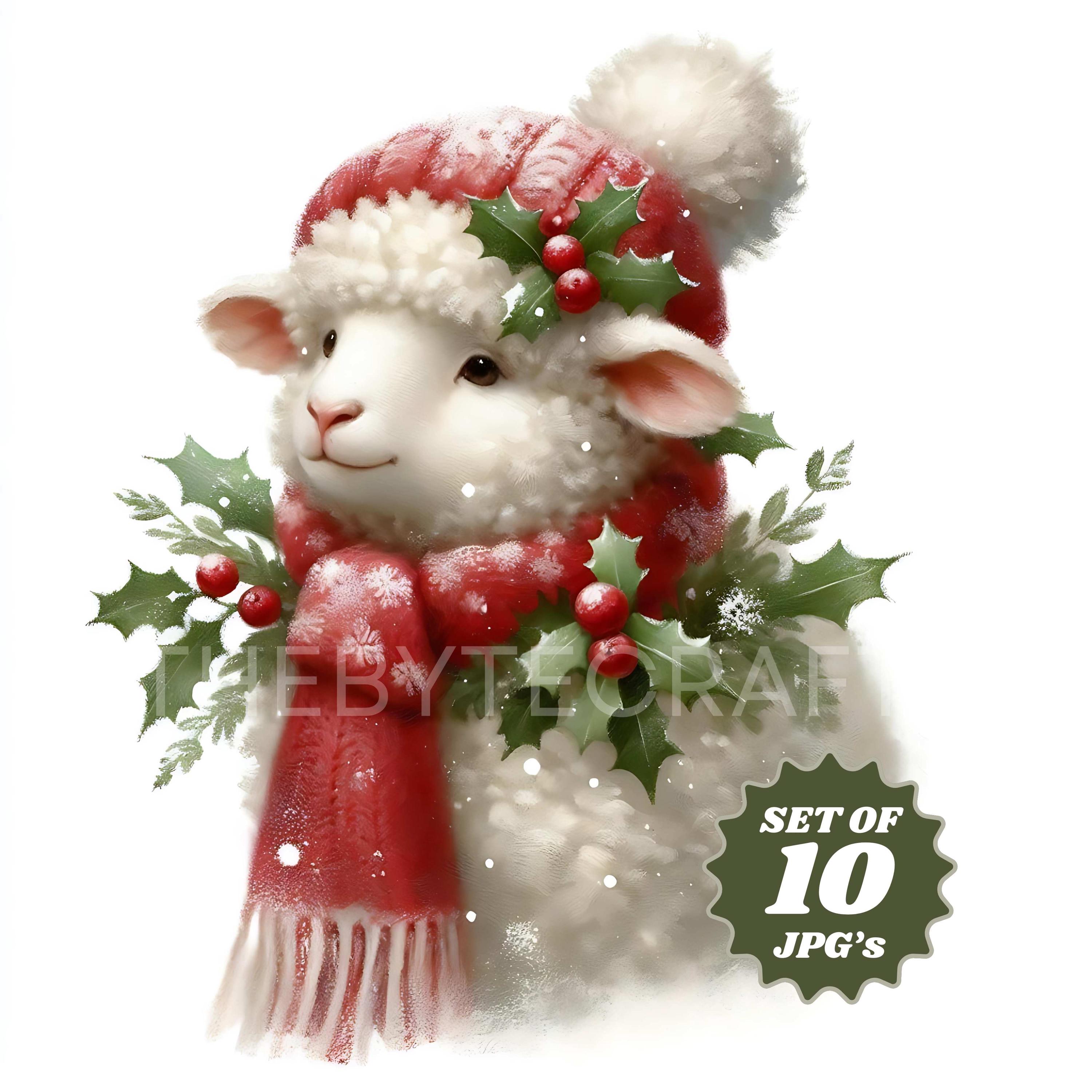 Christmas Sheep Clipart Bundle: Watercolor Farmhouse Style (JPG ...