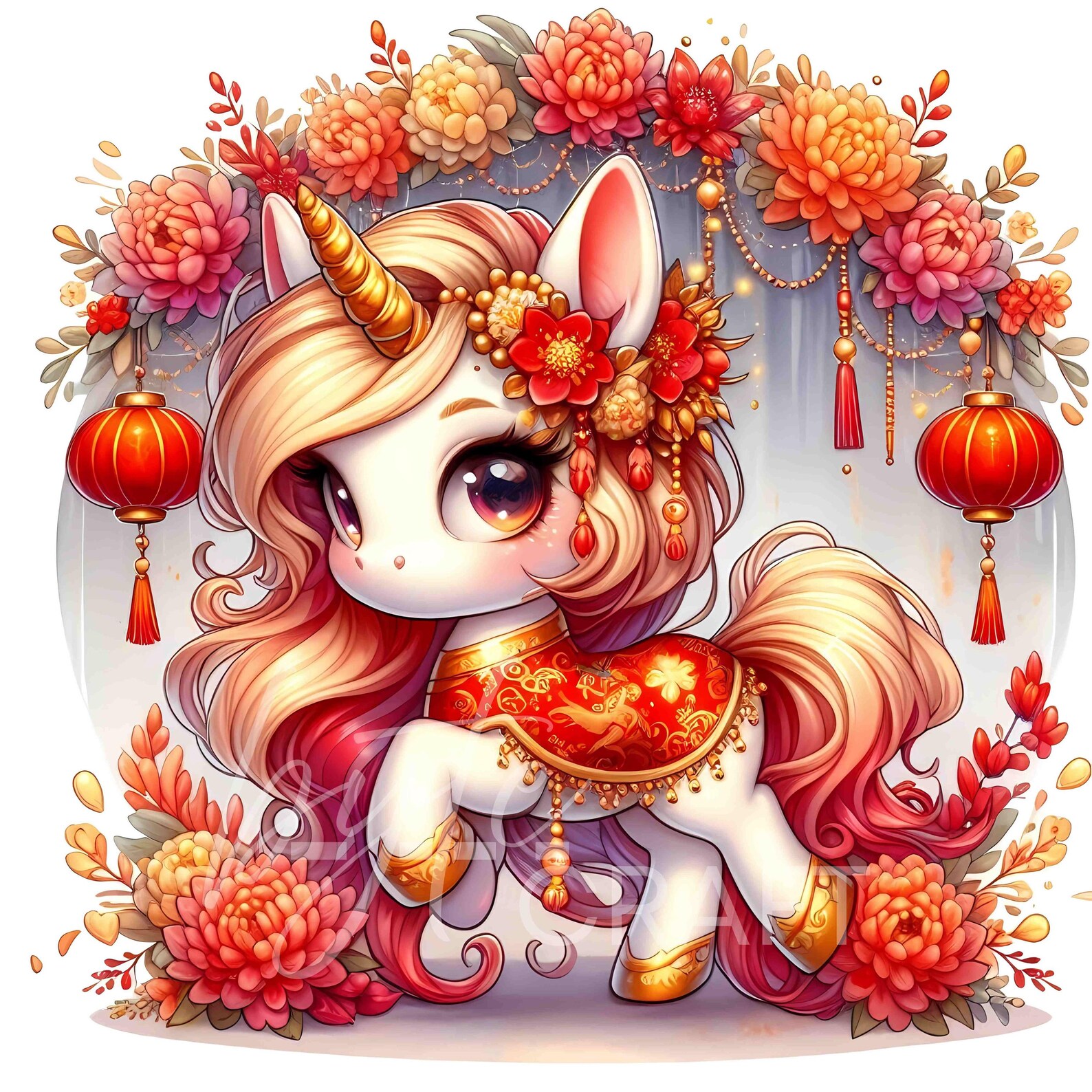 10 High Quality 300 DPI JPEG Chinese Unicorn Clipart Chinoiserie Style ...