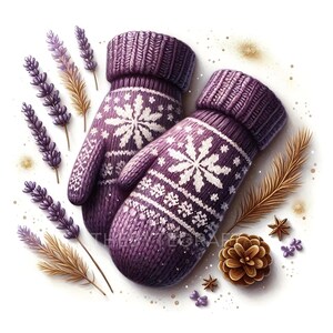 Purple Winter Mittens Watercolor Clipart: Christmas Farmhouse Style ...