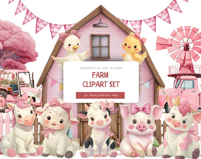 Farm Clipart - Watercolor - Pink Farm Png - Nursery Clipart - Baby ...