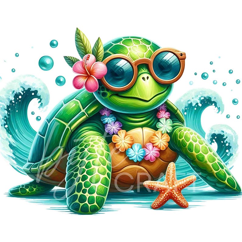 11 Surfing Turtle Clipart Summer Beach Sea Turtle Cute Ocean Animal ...