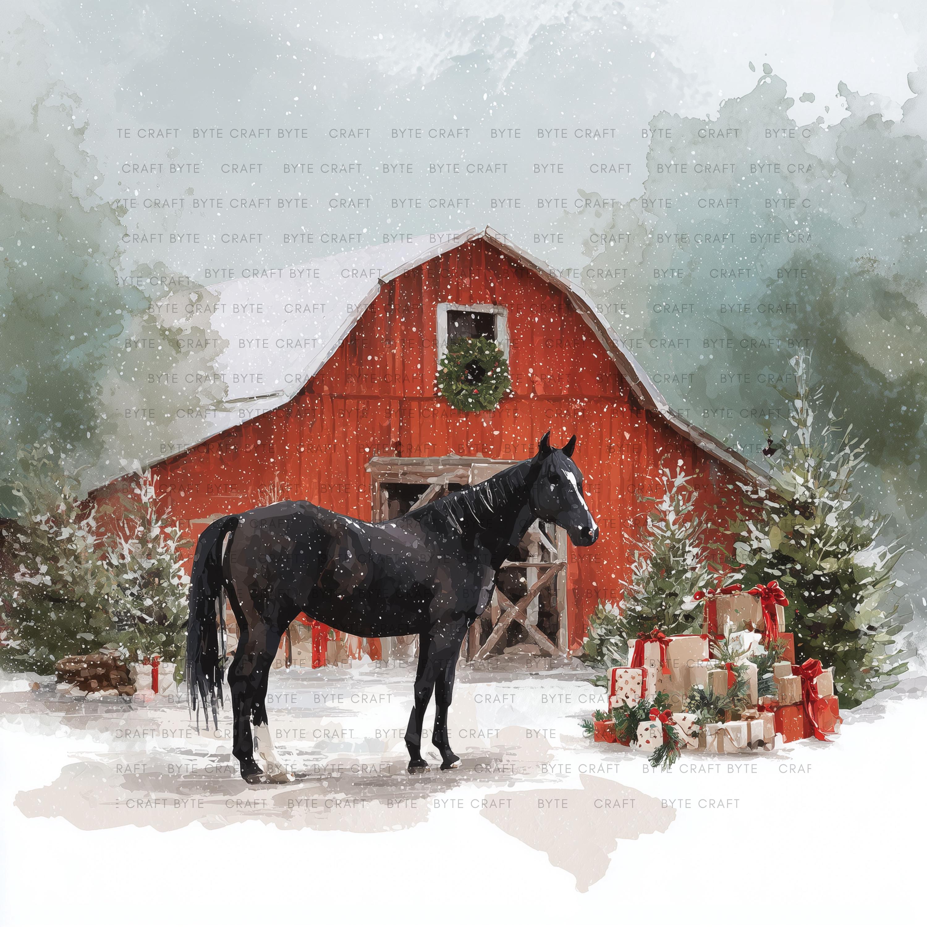 Watercolor Christmas Barn Clipart Set: Rustic Farmhouse Holiday (JPG ...