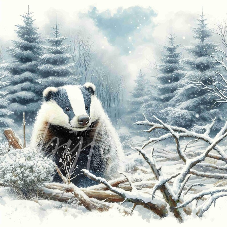 Winter Badger Clipart Set: Woodland Animal Burrow Scene (JPG Digital ...