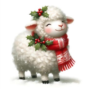 Christmas Sheep Clipart Bundle: Watercolor Farmhouse Style (JPG ...
