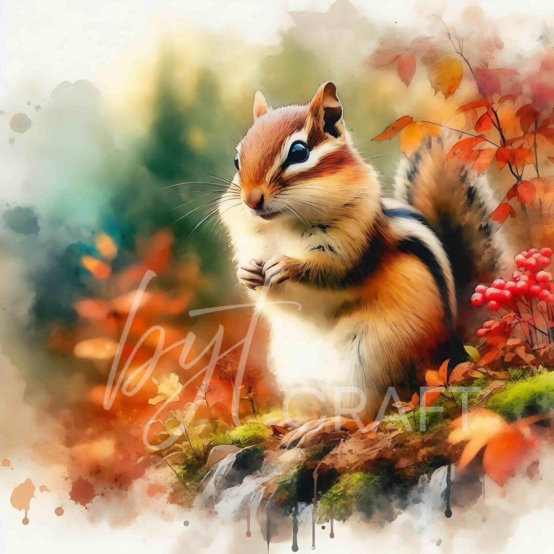 Chipmunk Autumn Clipart Set: Woodland Animals, Acorns (JPG Digital ...