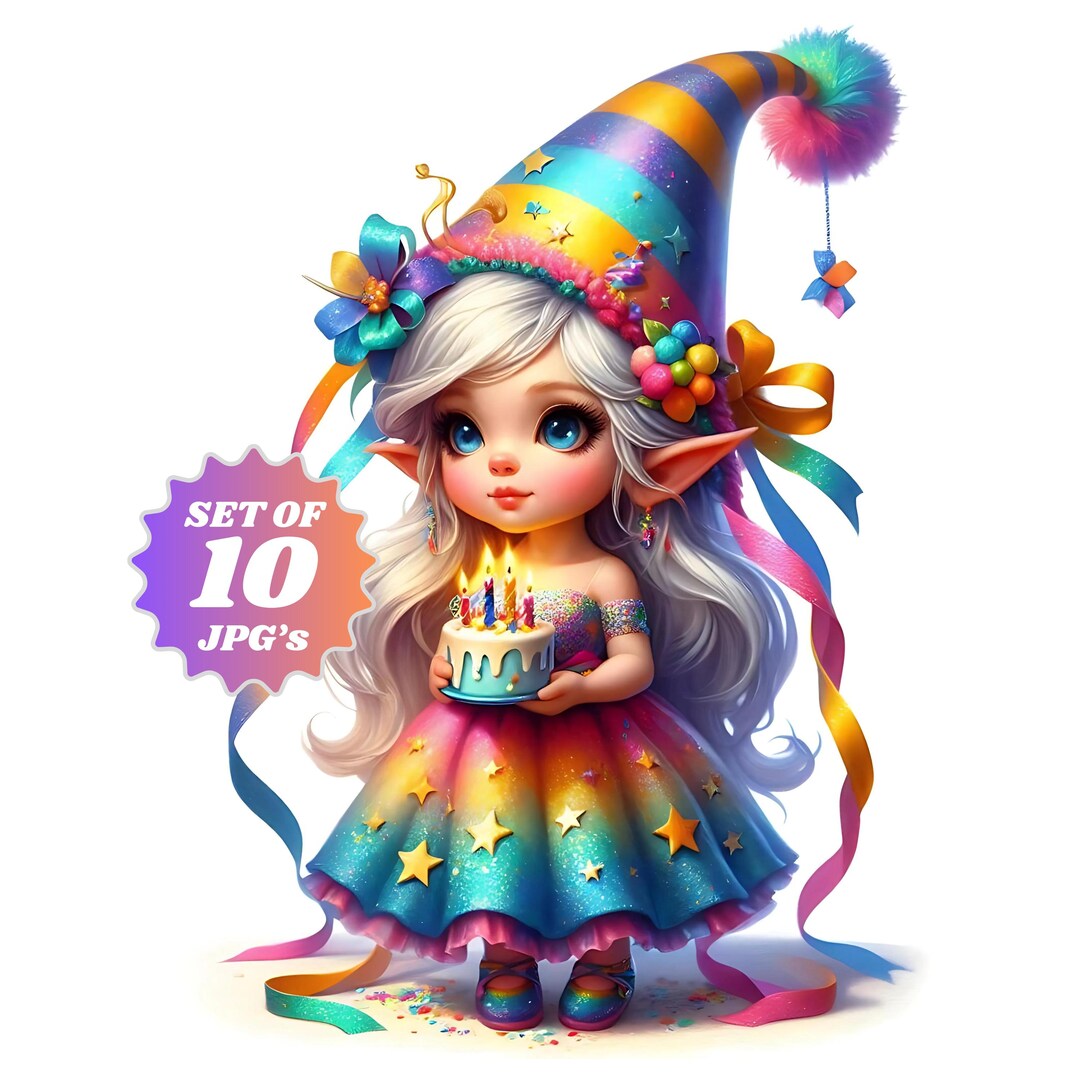 Rainbow Birthday Princess Watercolor Gnome Birthday Girl PNG Gnome ...