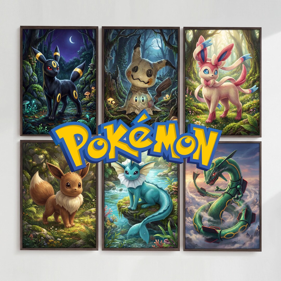 6 Pokémon Posters | Set of 6 Art Prints | Eevee, Vaporeon, Sylveon ...