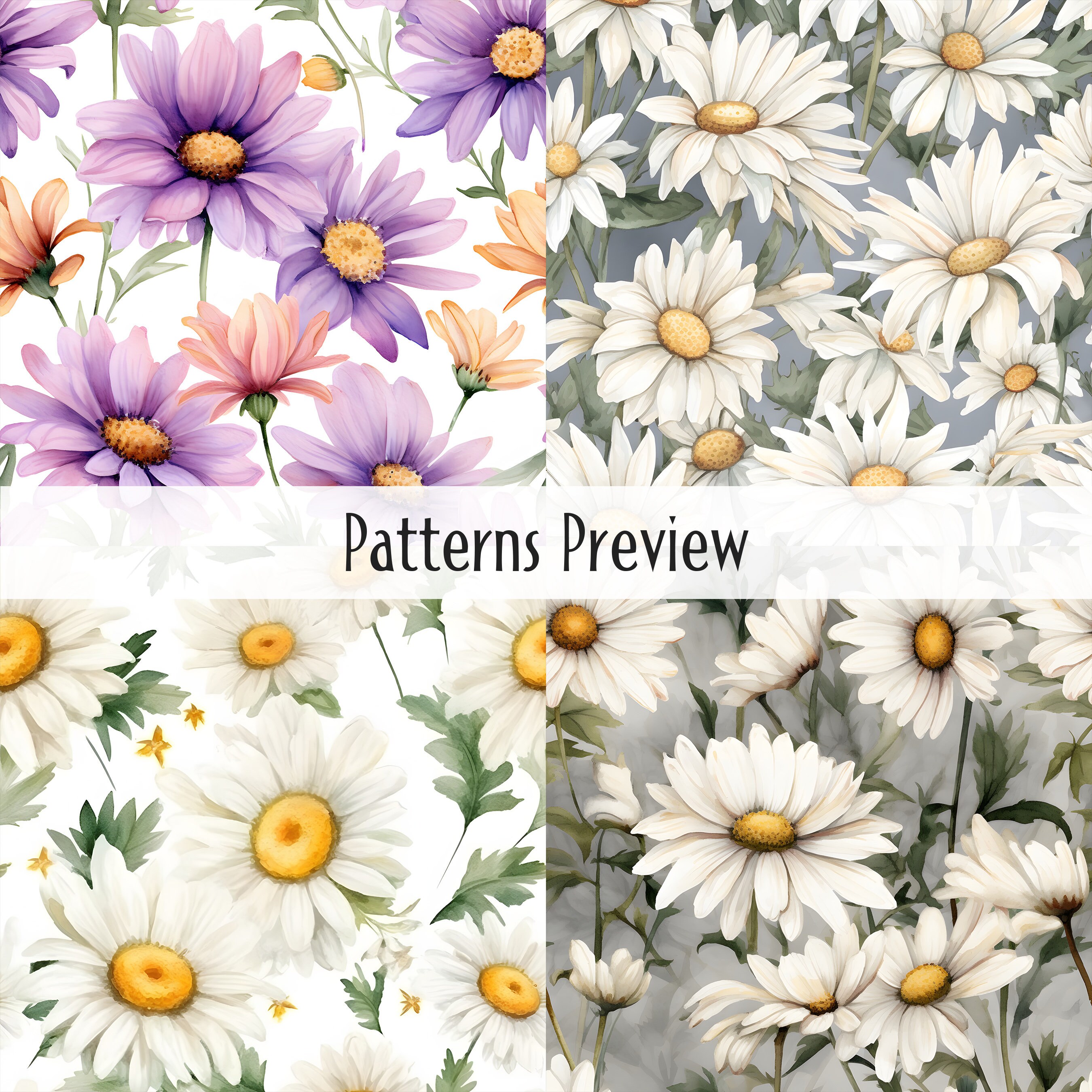 Realistic Daisy Flowers Seamless Patterns Digital Paper High - Etsy