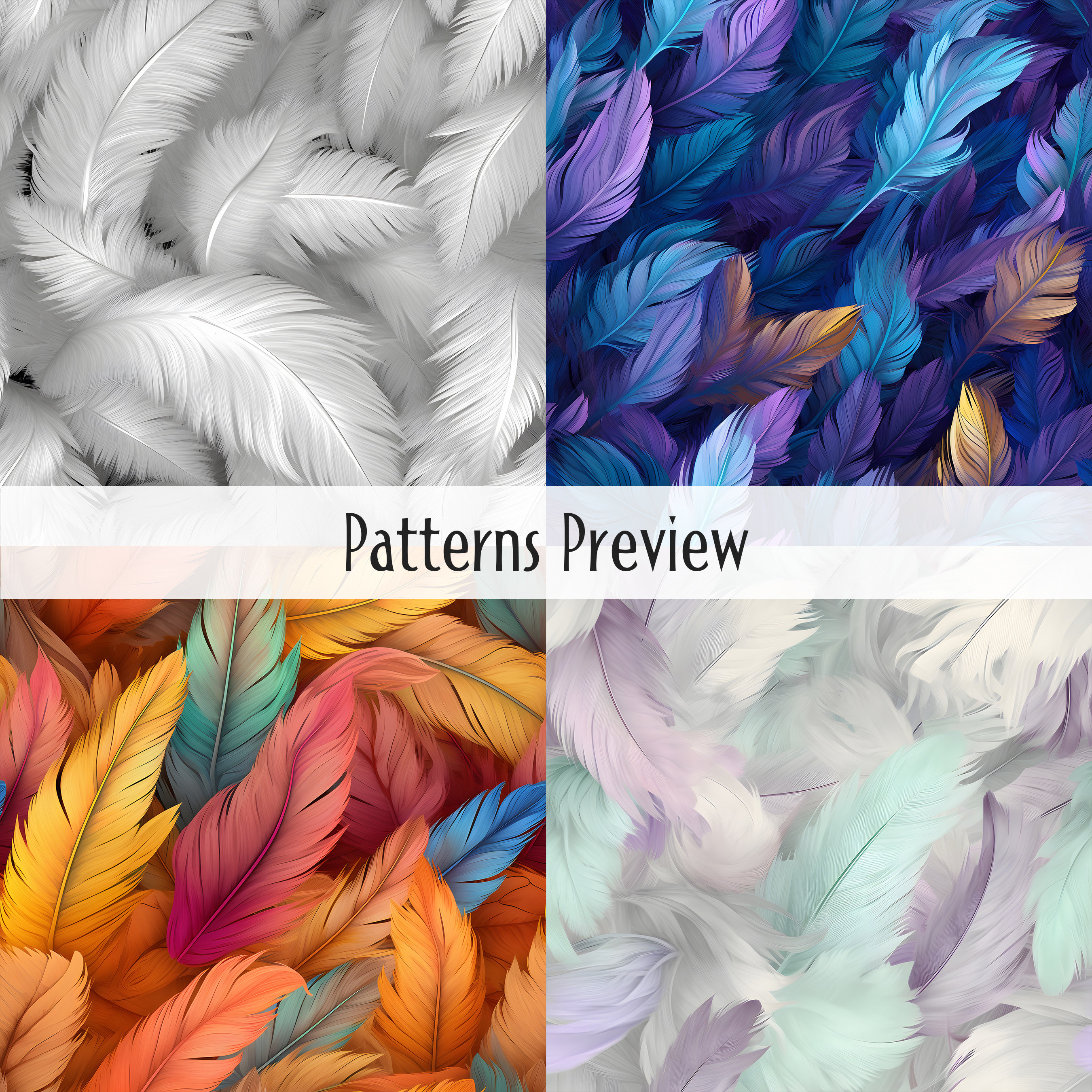 Realistic Feathers Seamless Patterns, Digital Paper, High Resolution ...