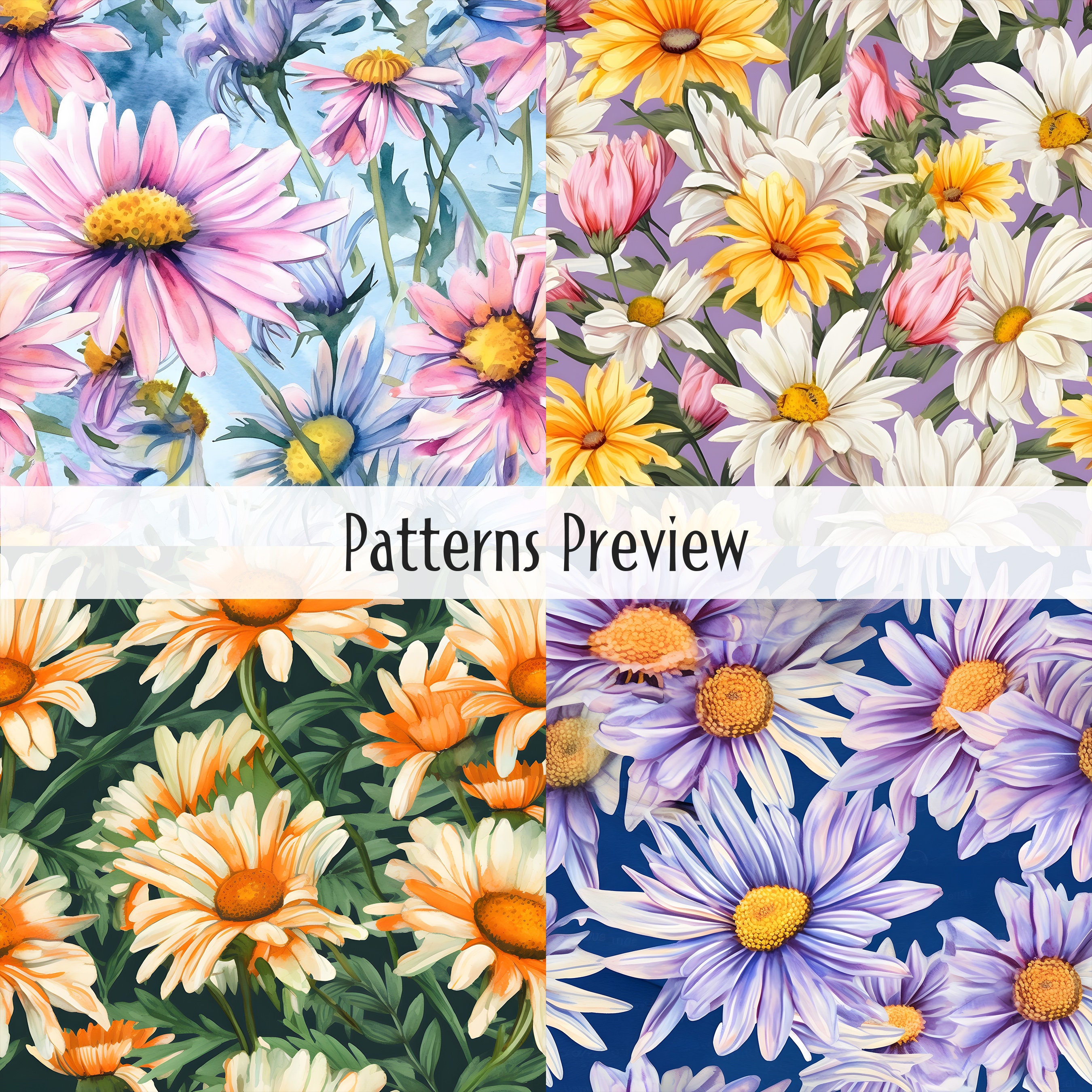 Realistic Daisy Flowers Seamless Patterns Digital Paper High - Etsy