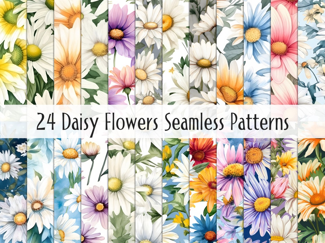 Realistic Daisy Flowers Seamless Patterns, Digital Paper, High ...