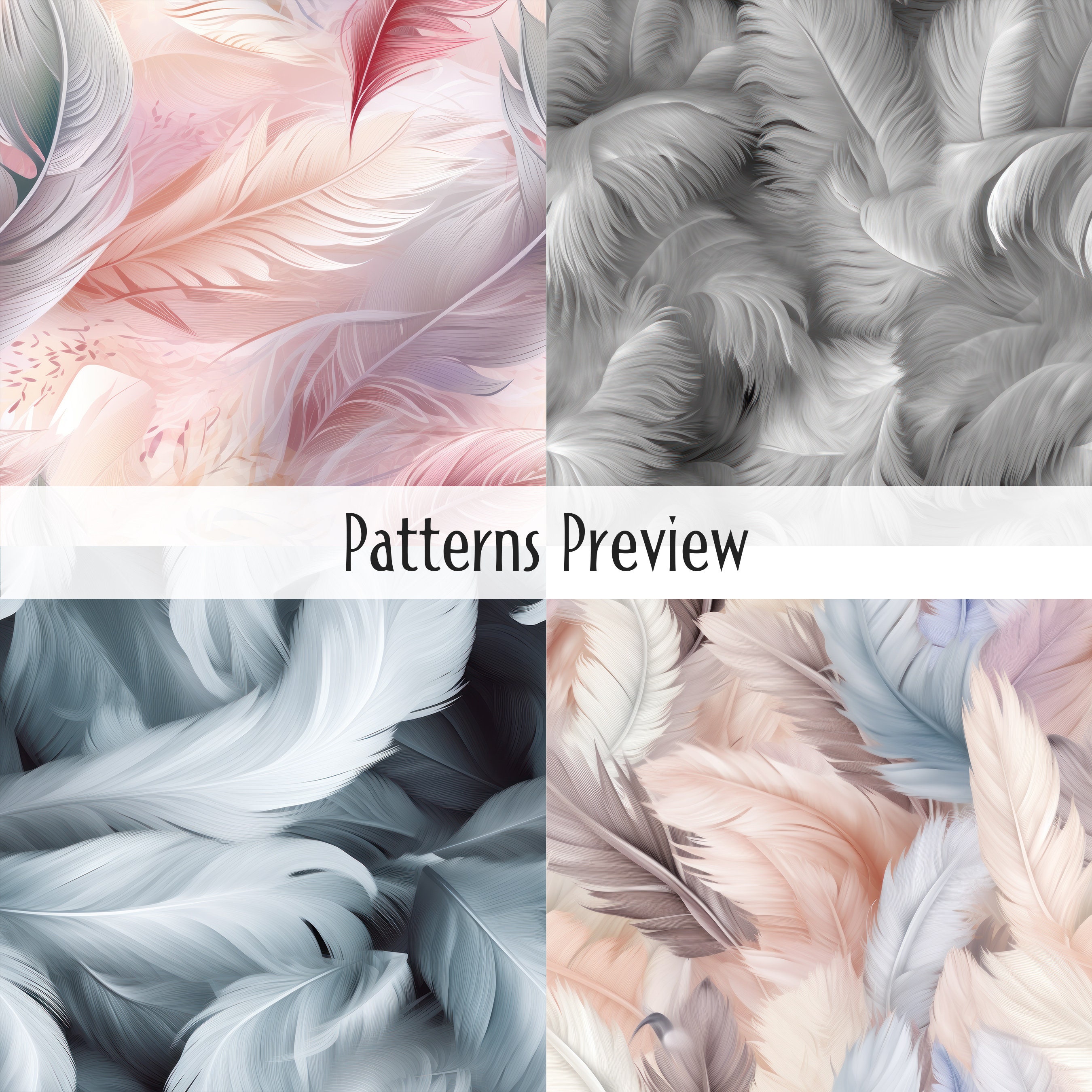 Realistic Feathers Seamless Patterns, Digital Paper, High Resolution ...