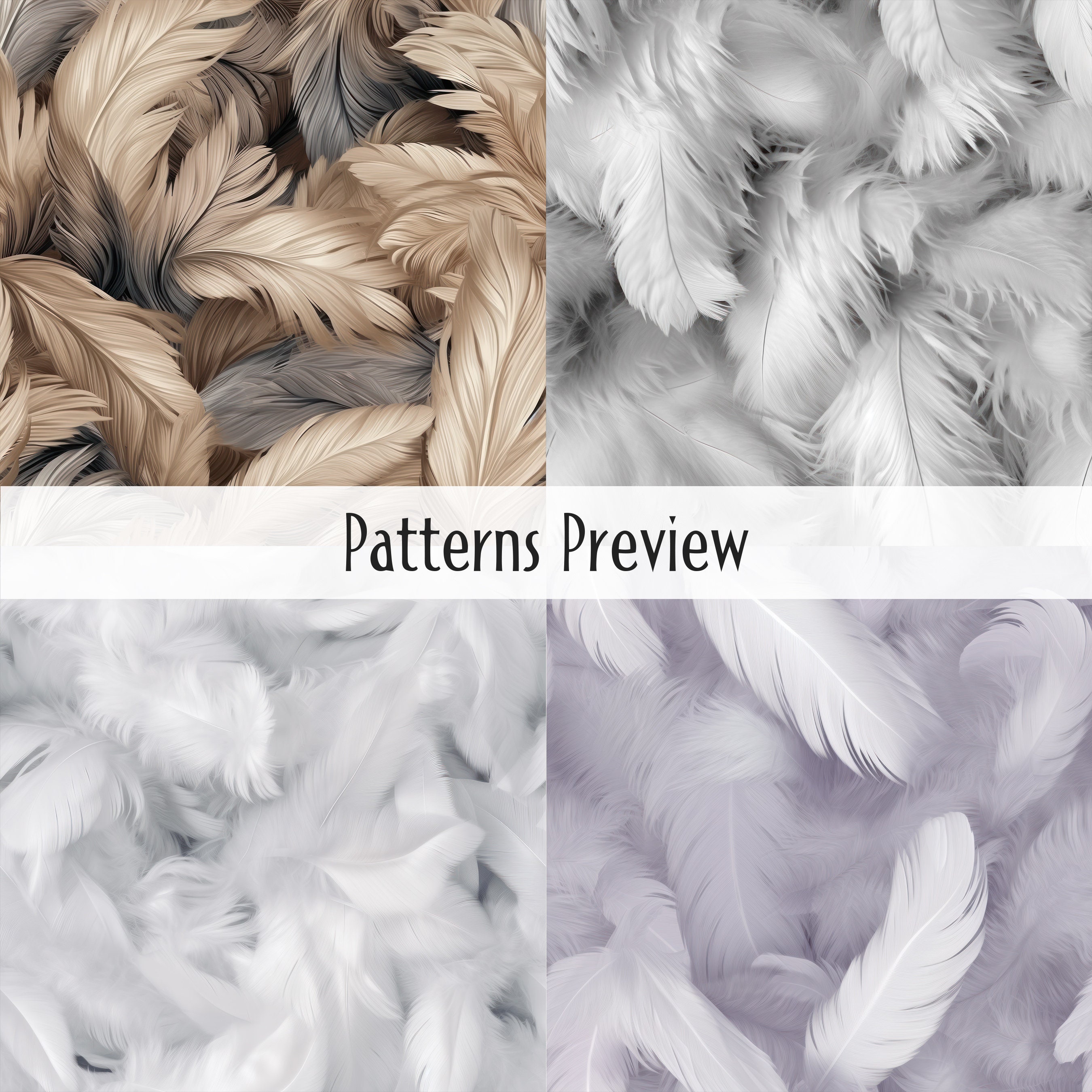 Realistic Feathers Seamless Patterns, Digital Paper, High Resolution, Colorful Seamless Patterns ...