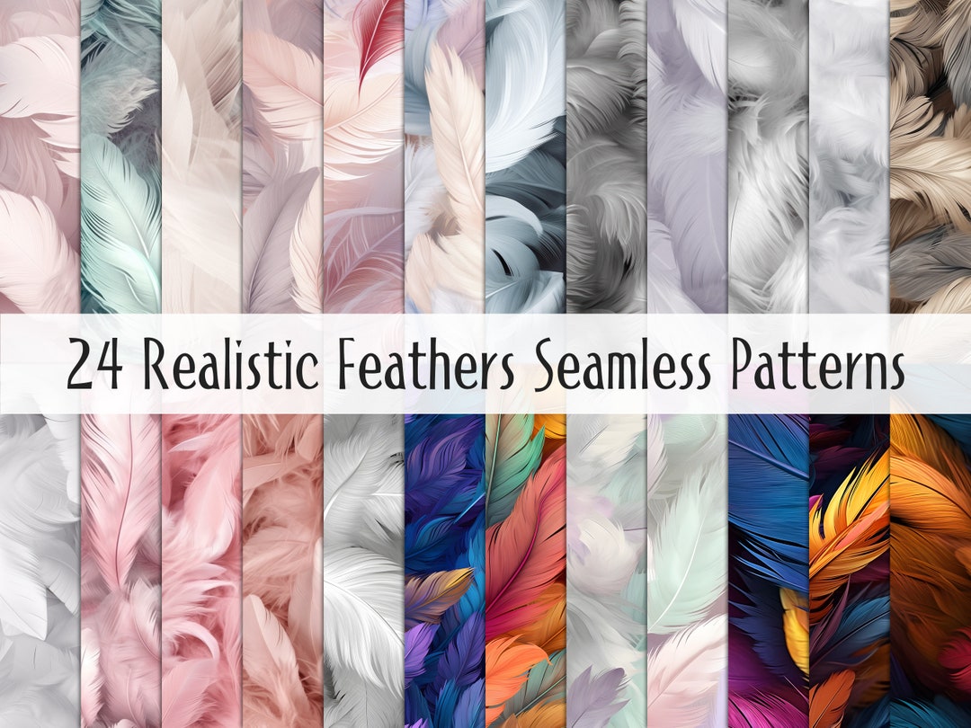 Realistic Feathers Seamless Patterns, Digital Paper, High Resolution, Colorful Seamless Patterns ...