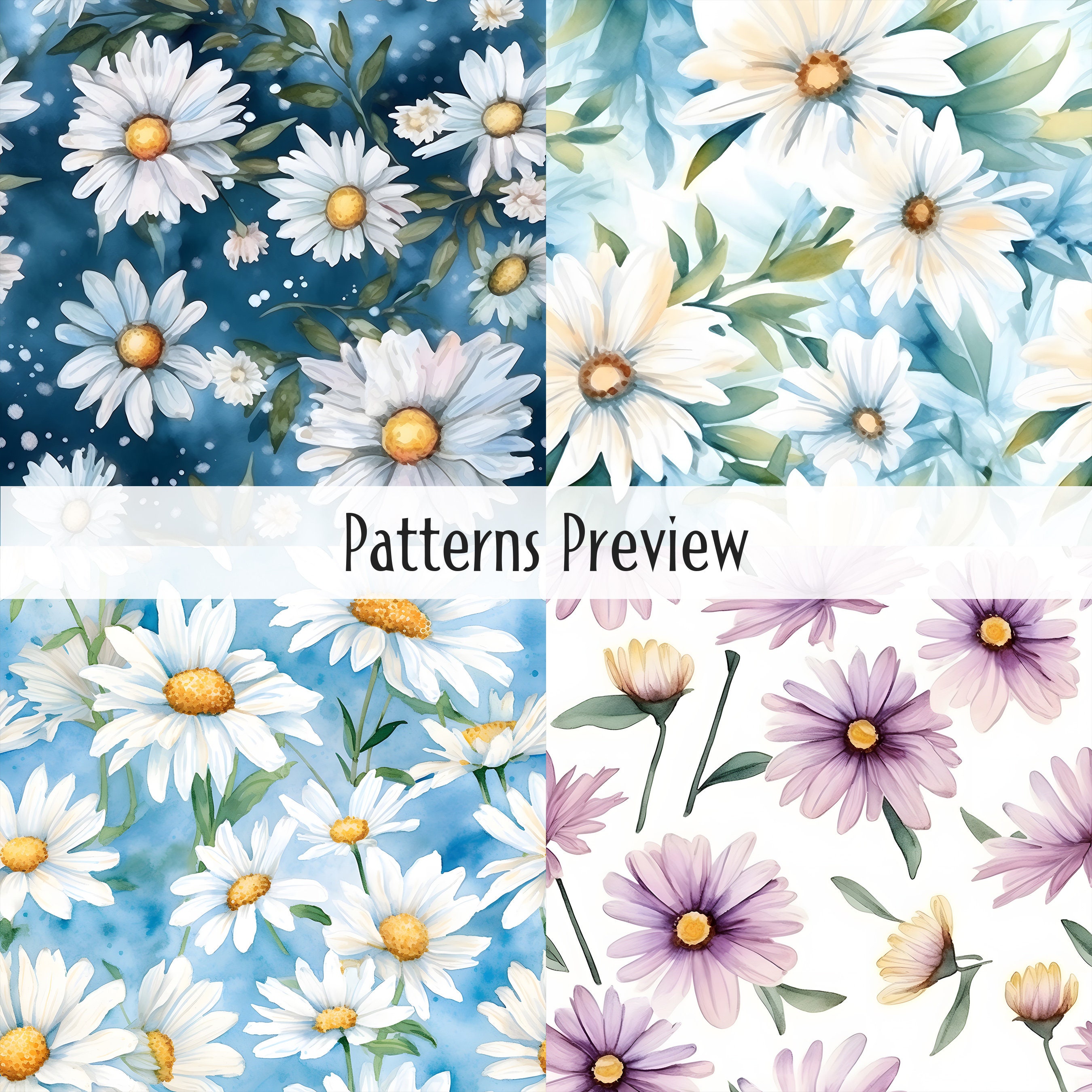 Realistic Daisy Flowers Seamless Patterns Digital Paper High - Etsy