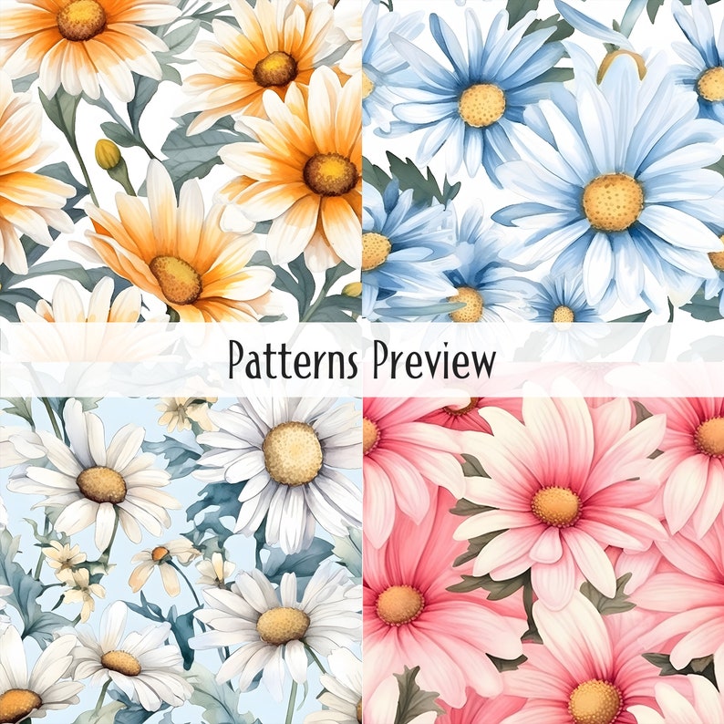 Realistic Daisy Flowers Seamless Patterns Digital Paper High - Etsy
