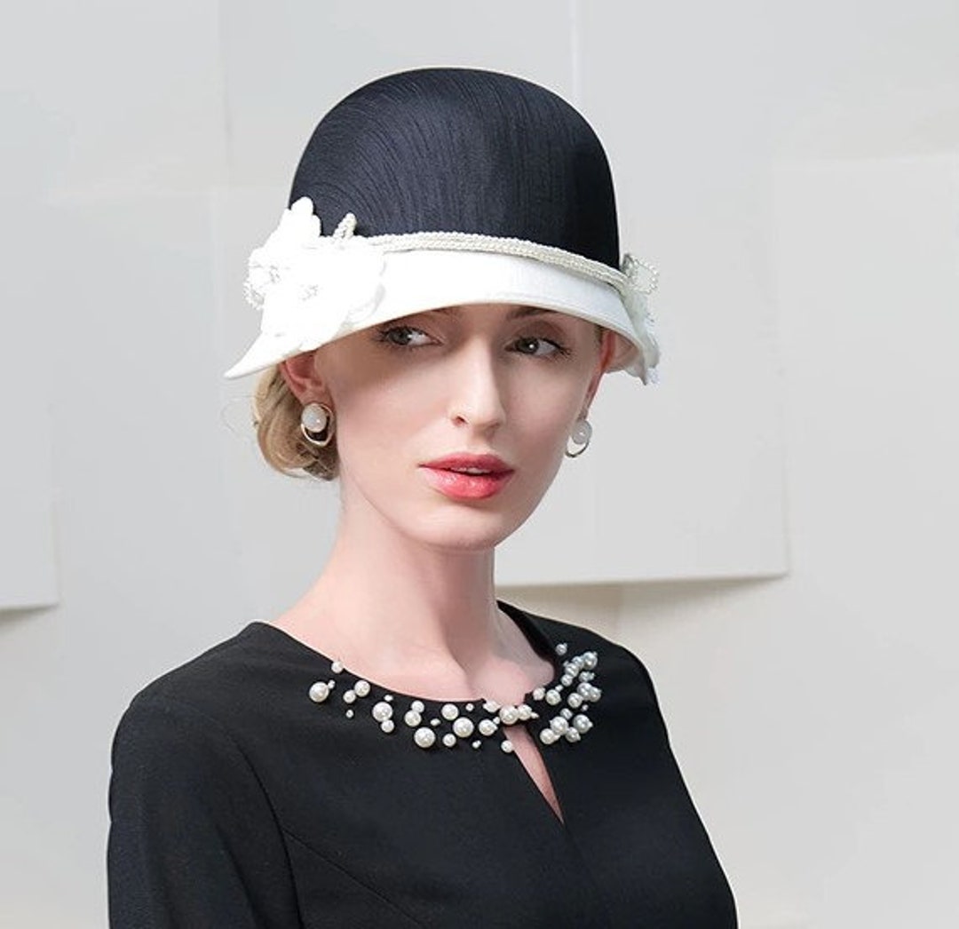 Elegant White Black Hats With Flower British Top Hat Ladies Vintage ...
