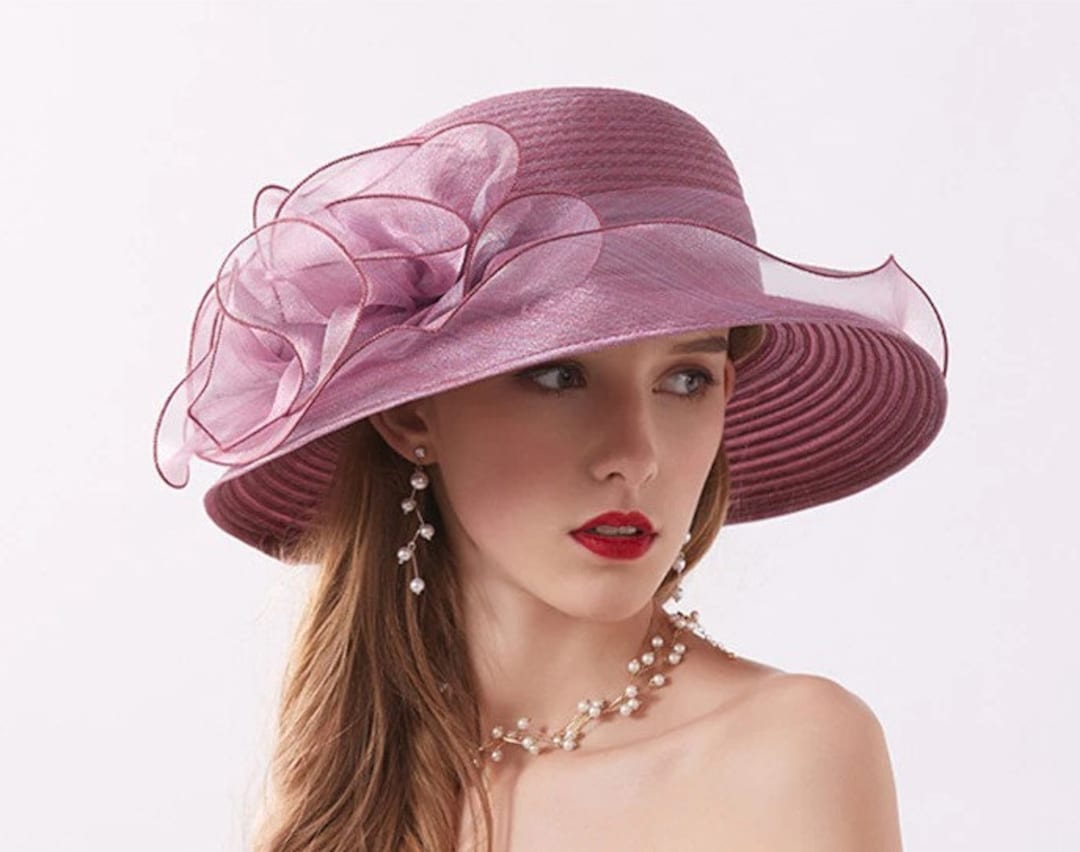 Women's Summer Women Wedding Formal Organza Wide Brim Hat Church ...