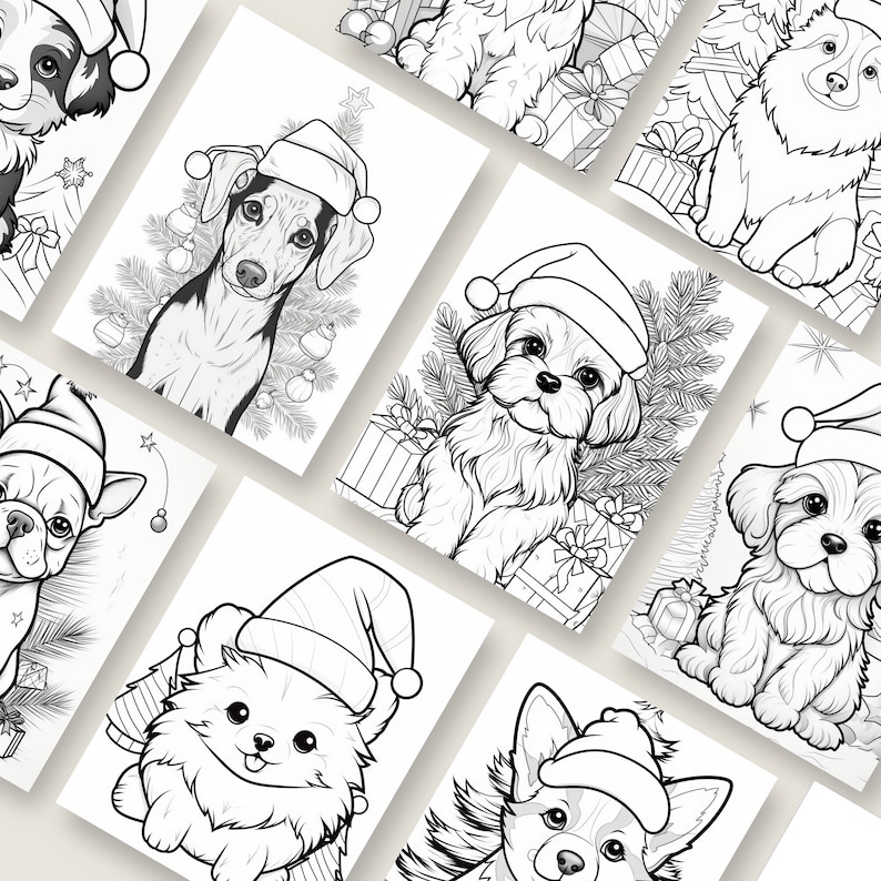 Christmas Puppies Coloring Pages 25-page Instant Download - Etsy