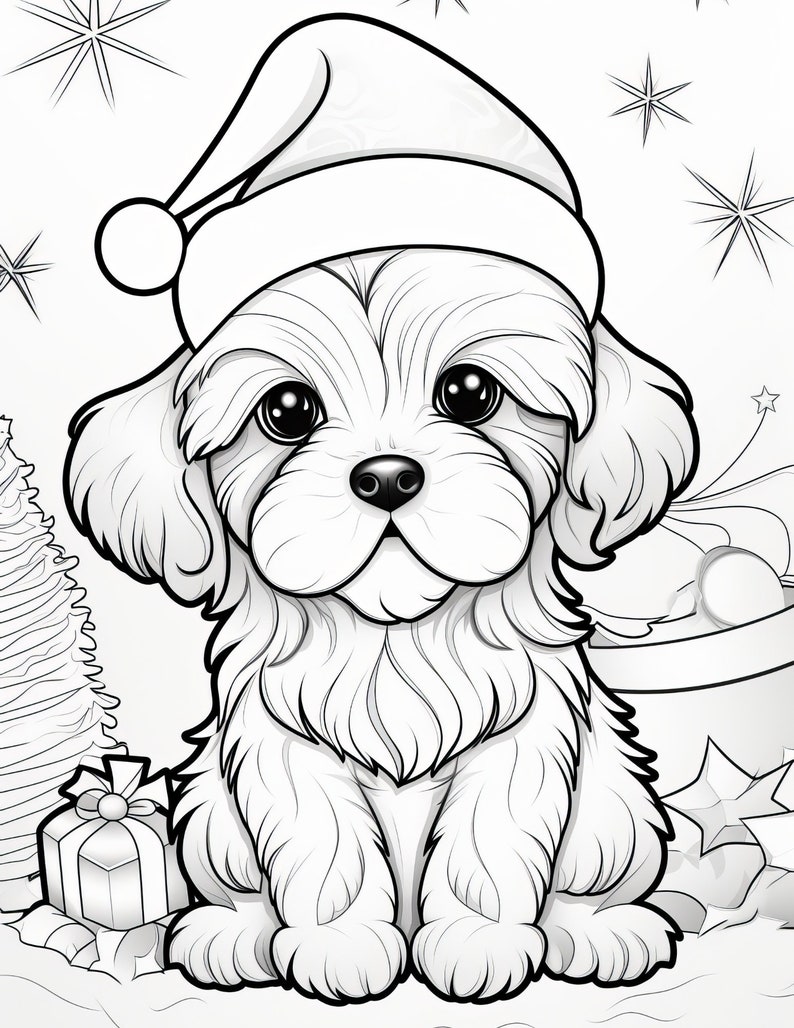 Christmas Puppies Coloring Pages 25-page Instant Download - Etsy